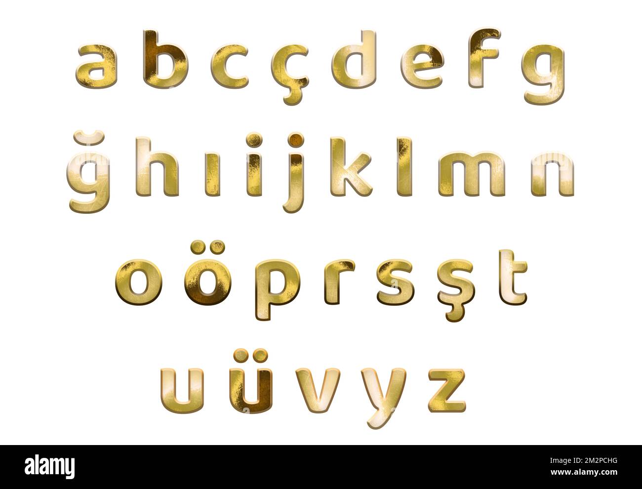 Golden Turkish Alphabet, lowercase letters. ABC, Translation: 3D altın ...
