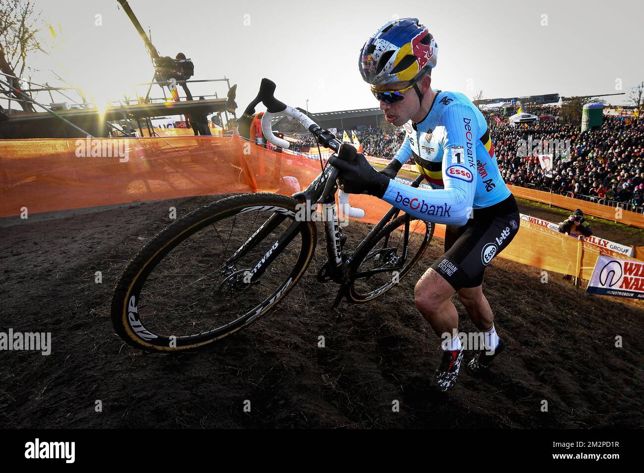Belgian Wout Van Aert pictured in action during the men's elite race at ...