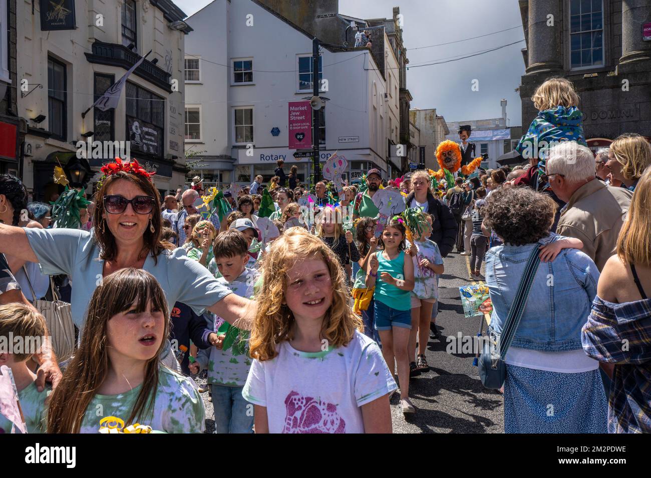 Colourful colorful costumes and effigies carried in the Mazey Day ...