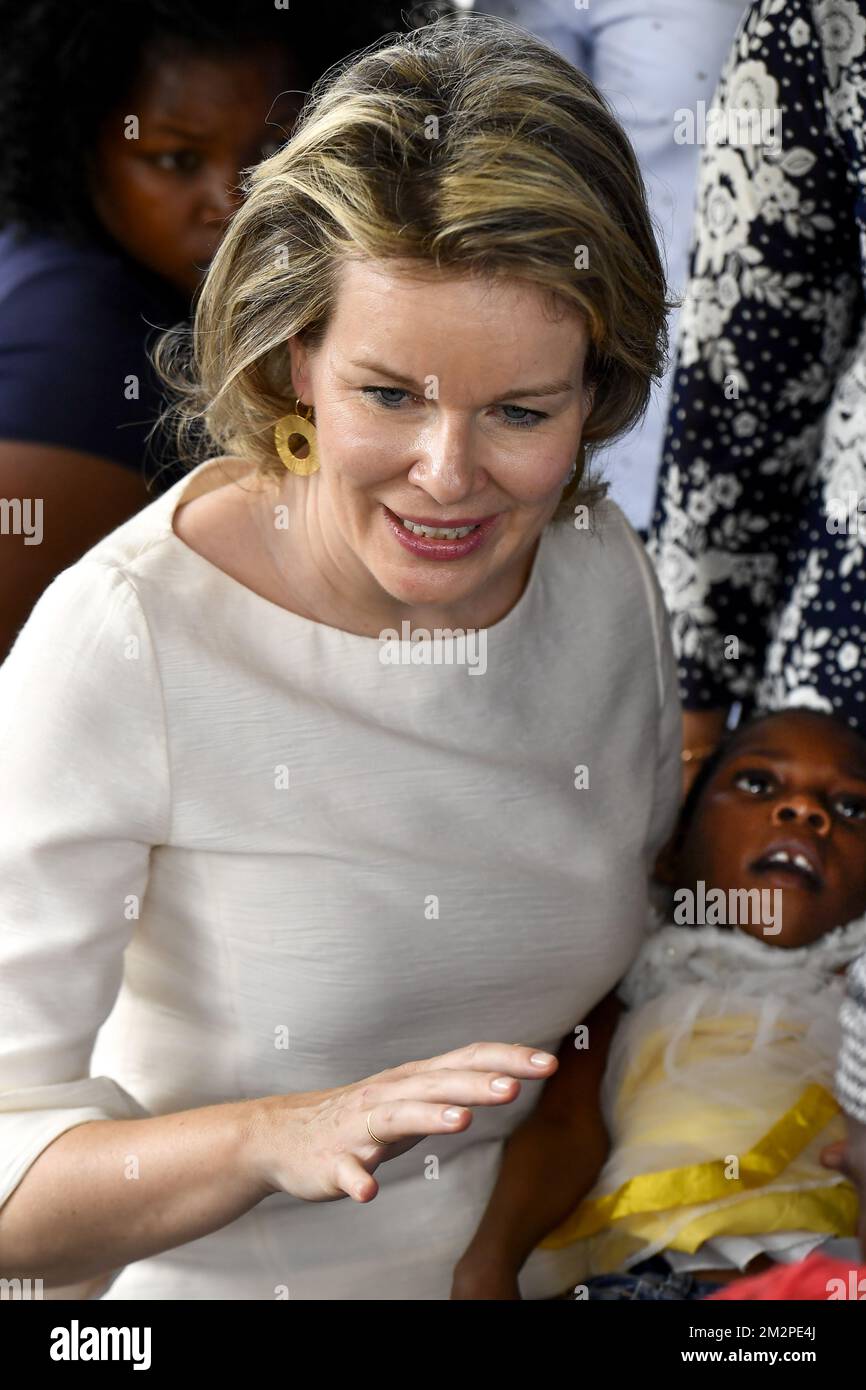 Queen Mathilde of Belgium pictured during a visit to the district ...