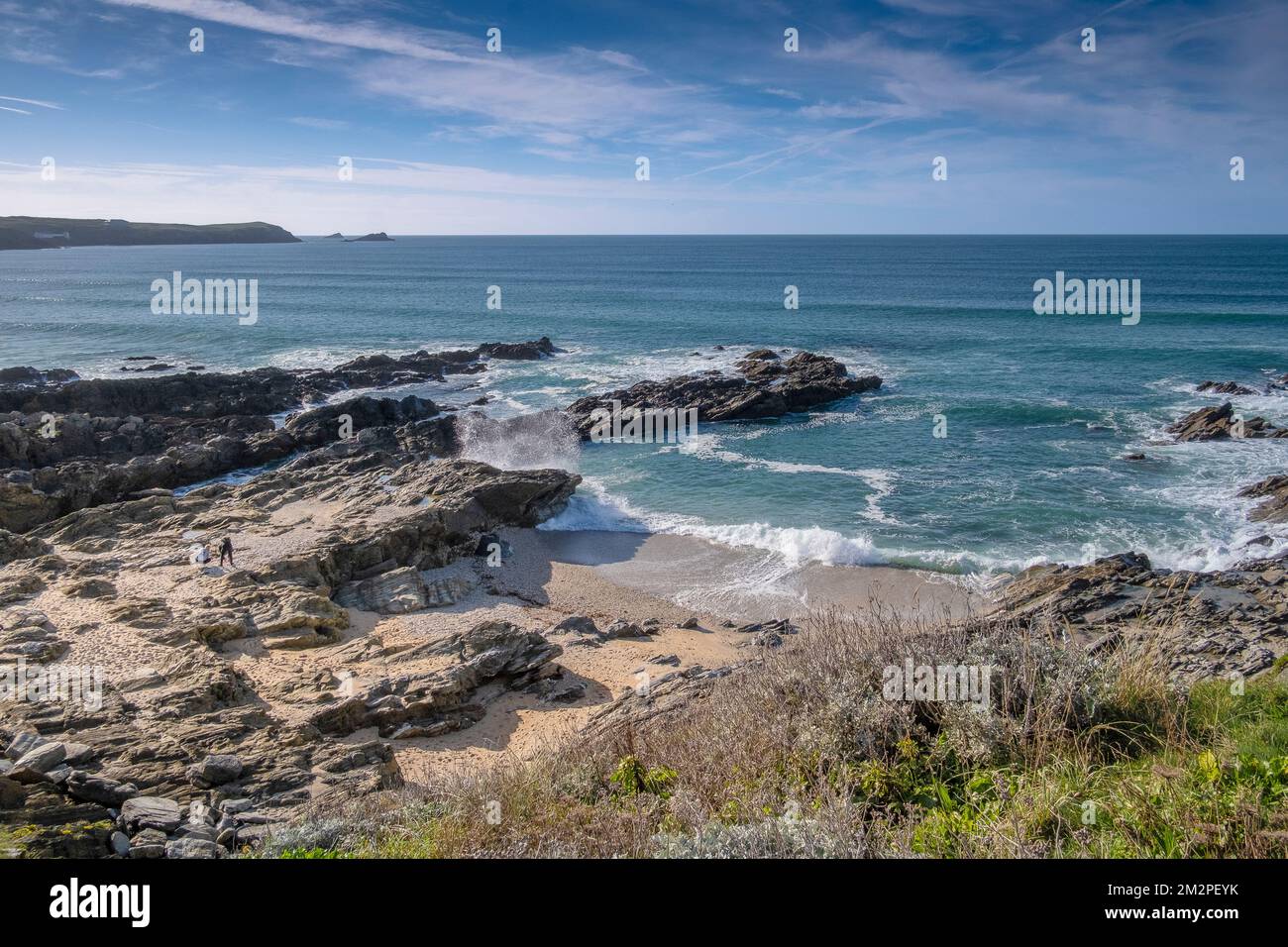 Incoming tide at Little Fistral in Newquay in Cornwall in England in ...
