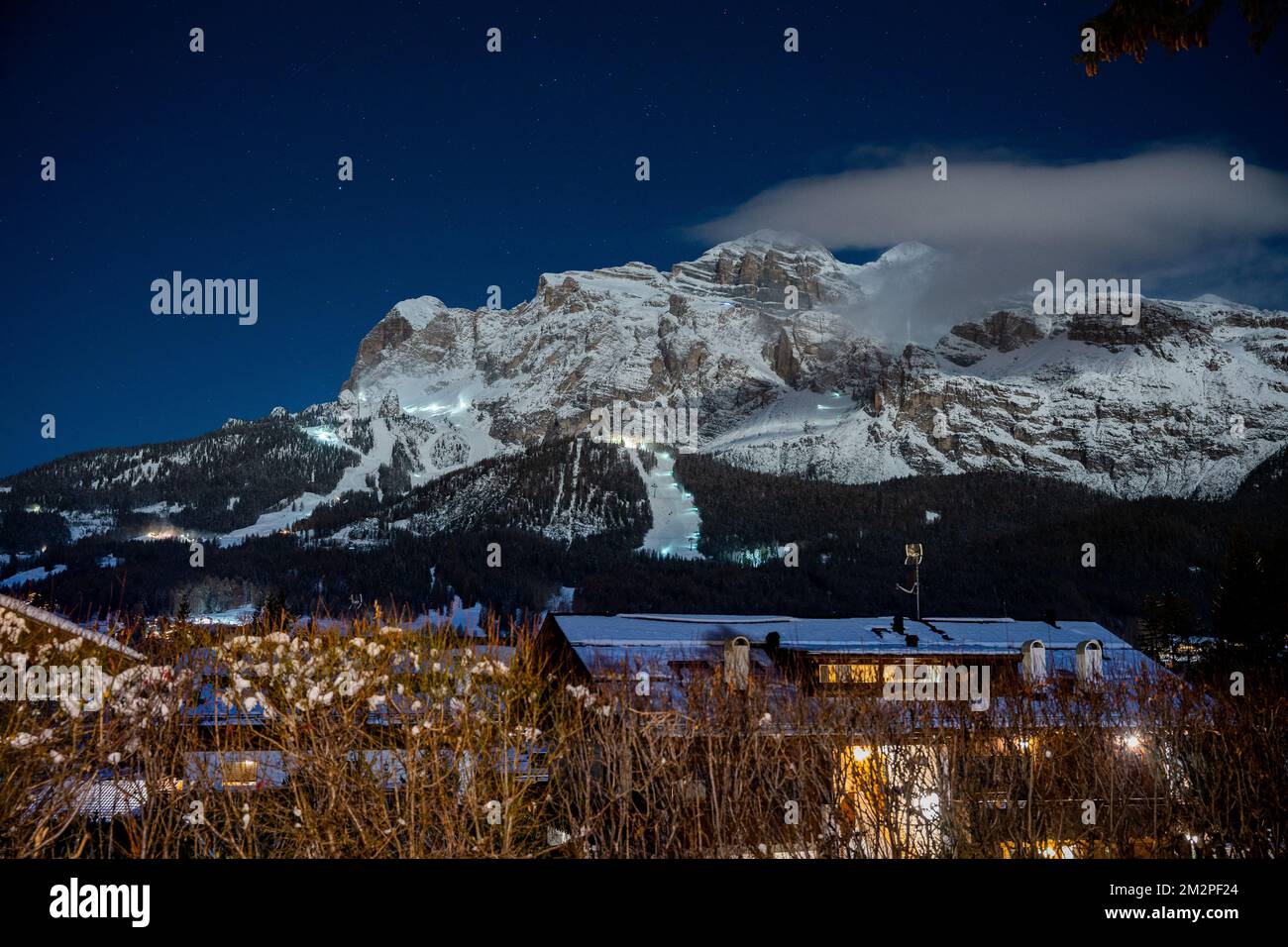 Cortina D'Ampezzo and Tofane at night Stock Photo - Alamy