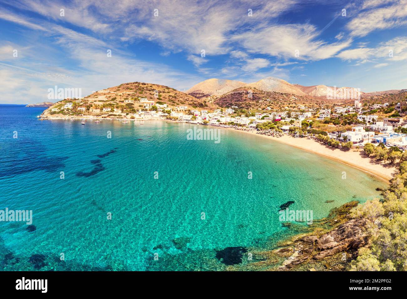 The sandy beach Kini in Syros island, Greece Stock Photo - Alamy