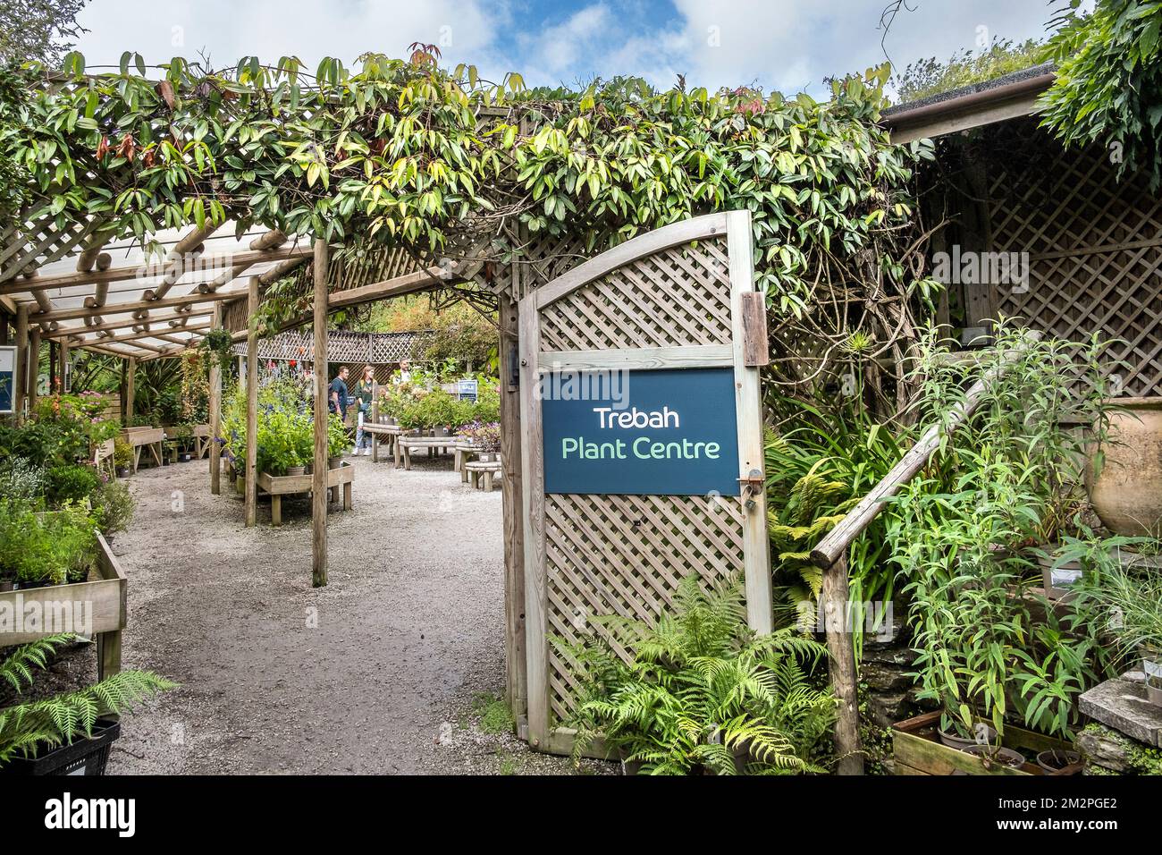 The entrance to the plant centre at Trebah Gardens in Cornwall in the ...