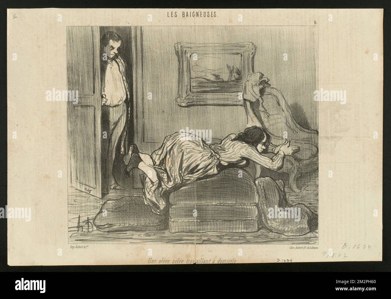 Une élève zélée travaillant à domicile. Honoré Daumier (1808-1879 ...