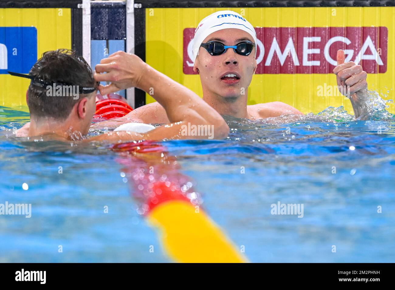 Melbourne, Australia. 14th Dec, 2022. David Popovici of Romania reacts ...