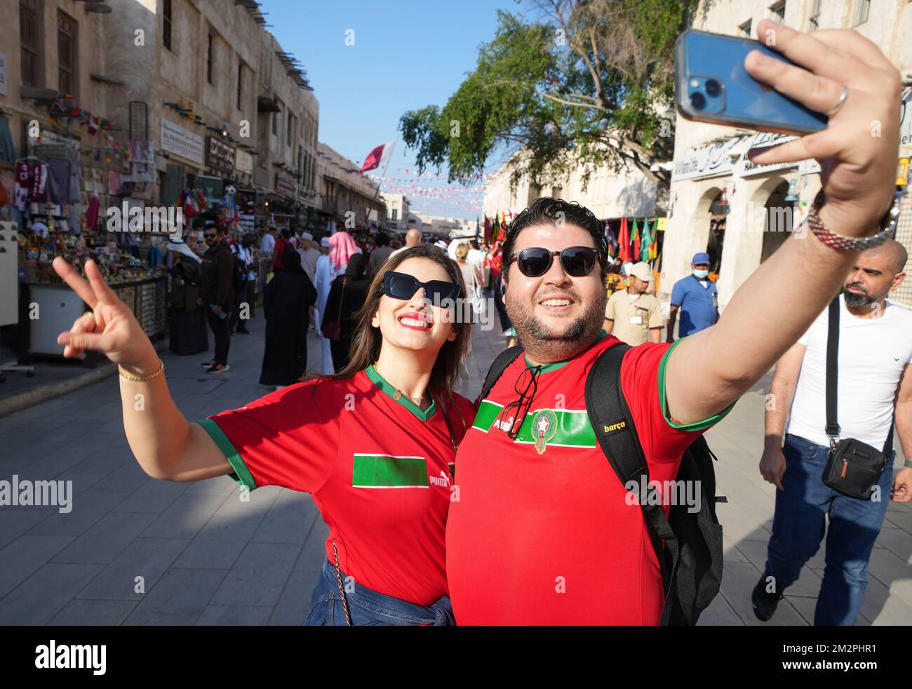 Morocco fans in Souq Waqif, Doha, Qatar. Picture date: Wednesday ...