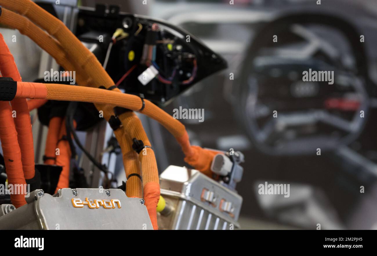 Illustration picture shows e-tron logo during a visit of the Belgian ...