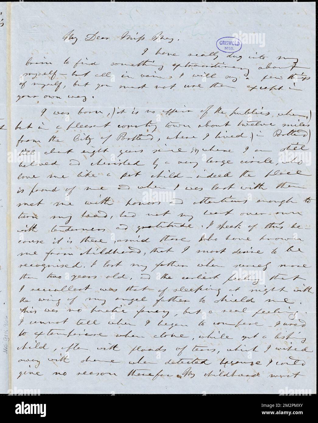 Elizabeth Oakes (Prince) Smith autograph letter signed to Miss ...