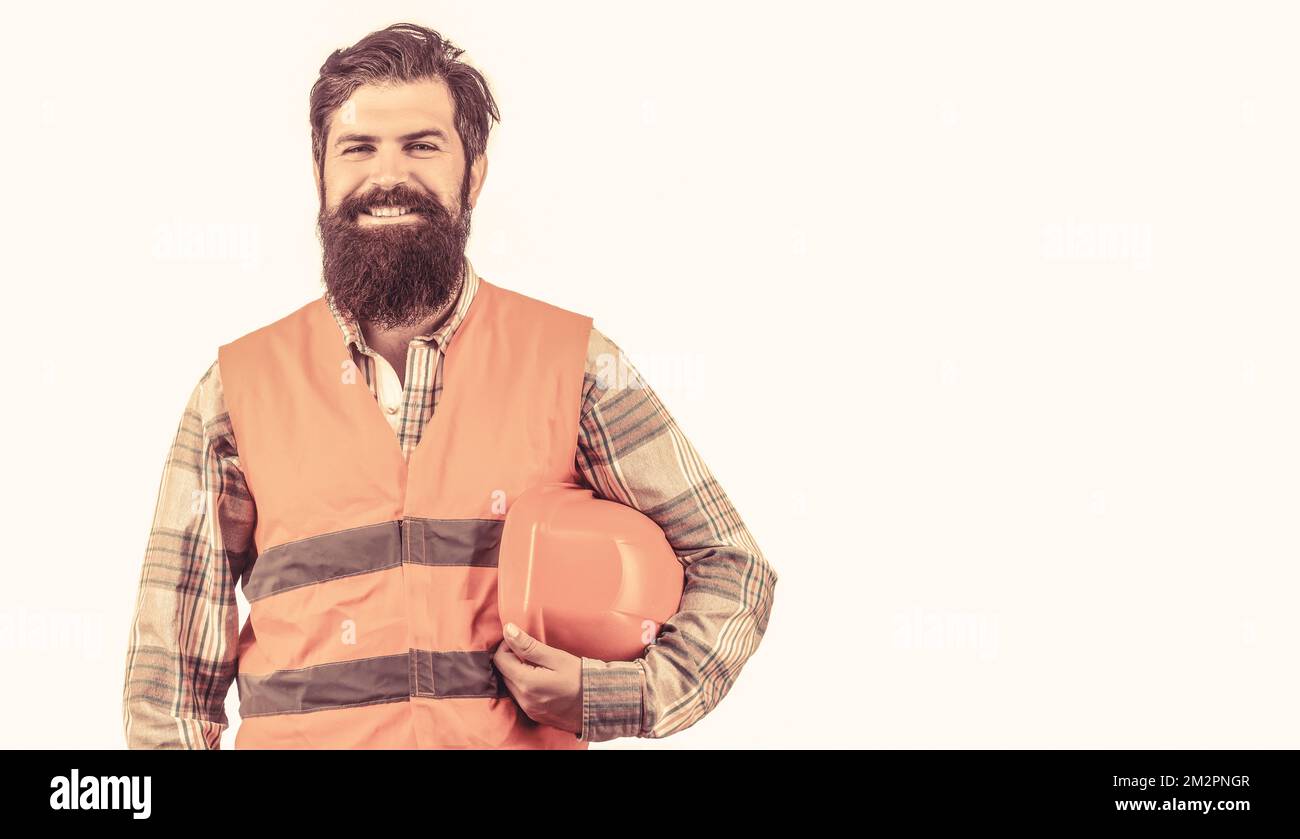 Portrait of a builder smiling. Worker in construction uniform. Man ...