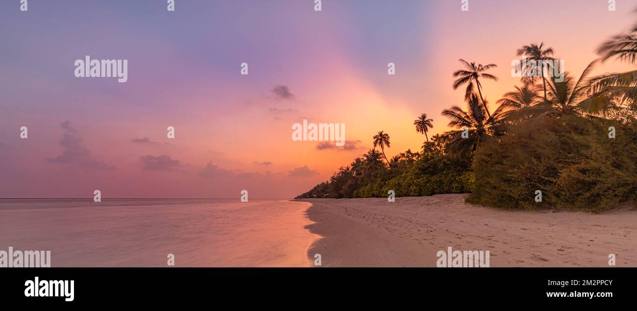 Majestic sunset island beach. Tropical scenic summer landscape ...