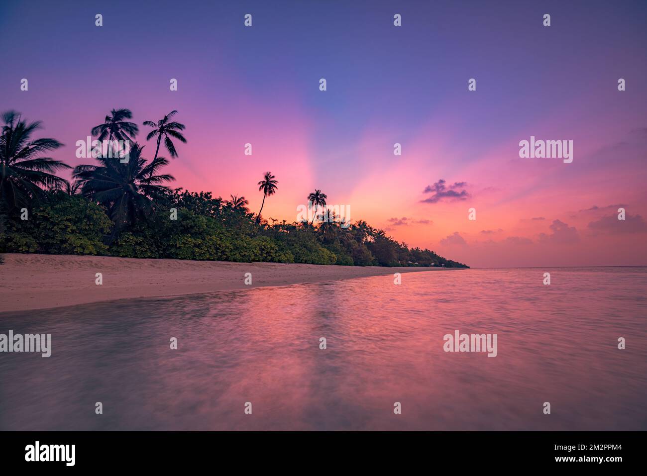 Majestic sunset island beach. Tropical scenic summer landscape ...