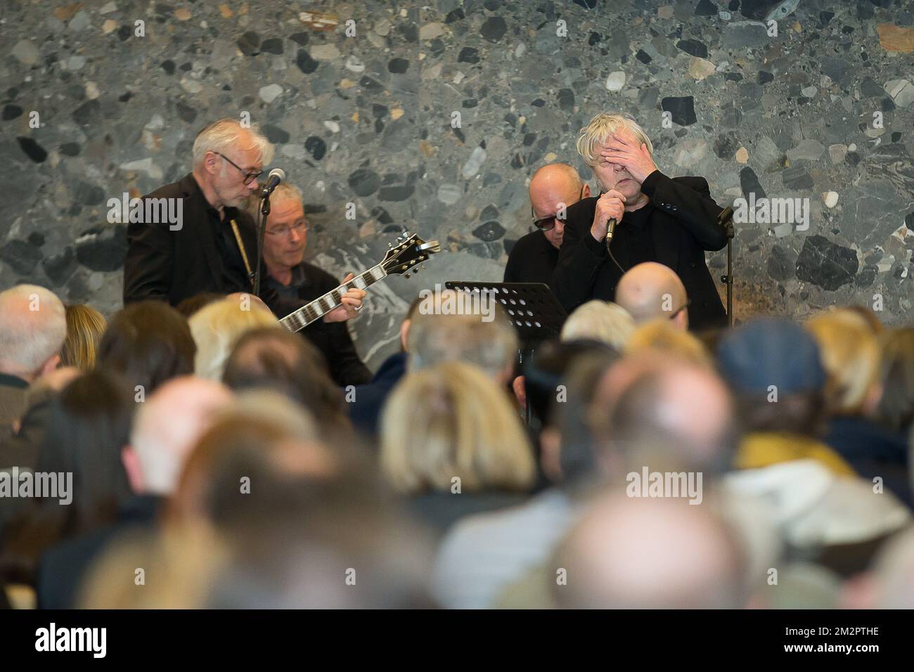 Patrick Riguelle, Jan Hautekiet and singer Arno Hintjens perform during ...