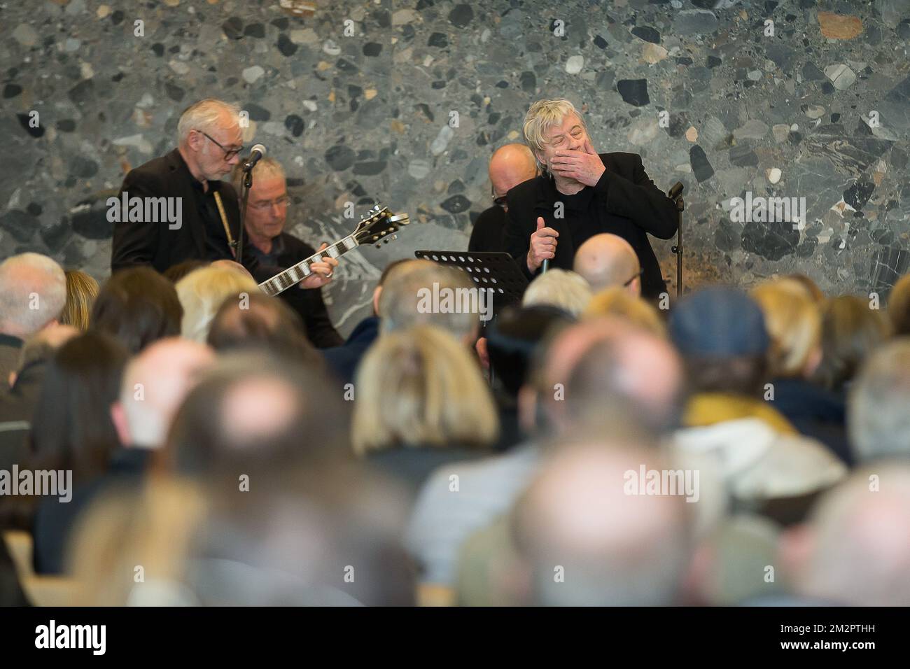 Patrick Riguelle, Jan Hautekiet and singer Arno Hintjens perform during ...