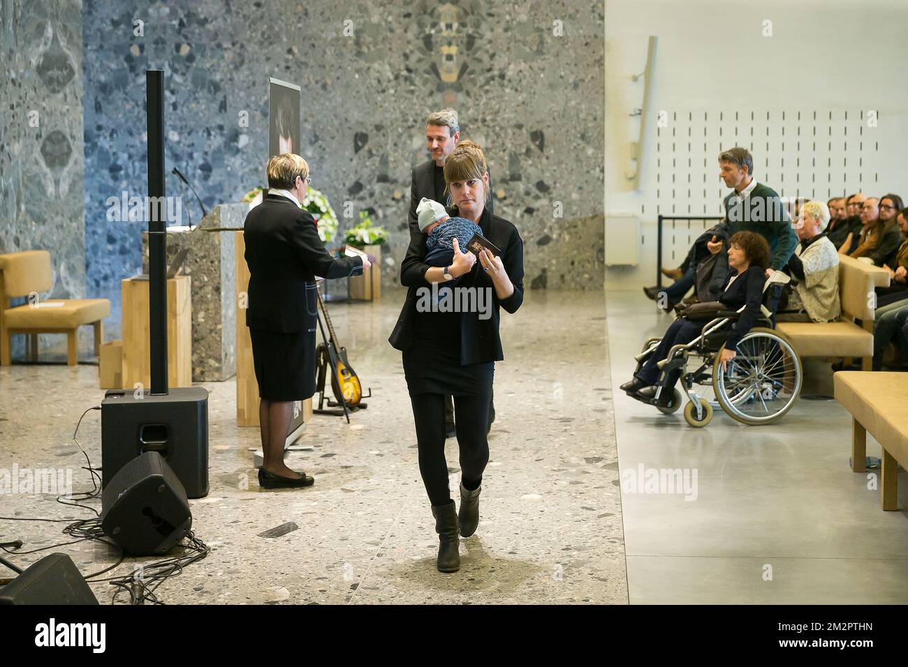 Singer and drummer Isolde Lasoen pictured during the funeral ceremony ...