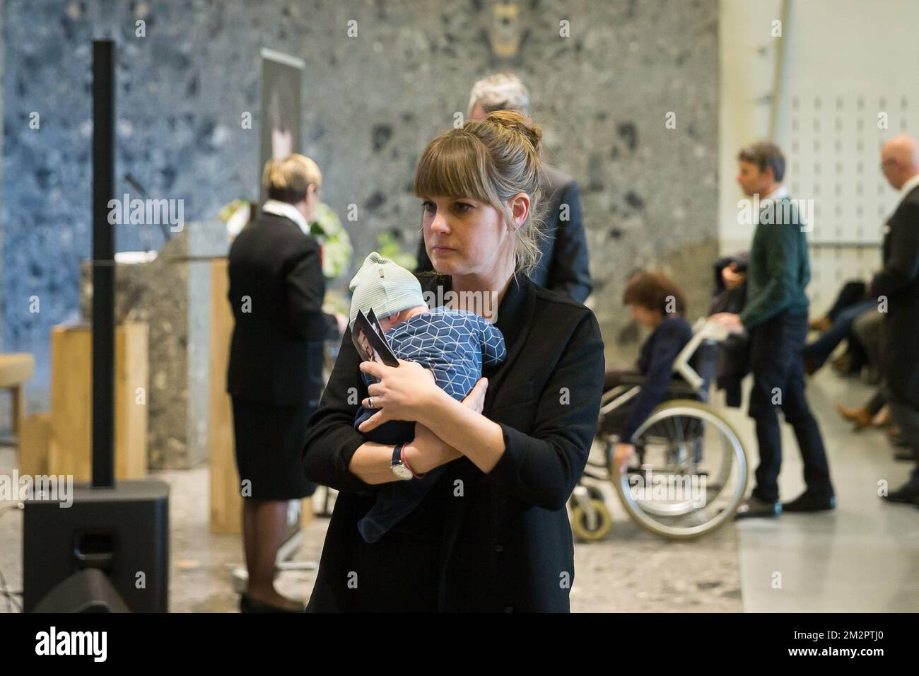 Singer and drummer Isolde Lasoen pictured during the funeral ceremony ...