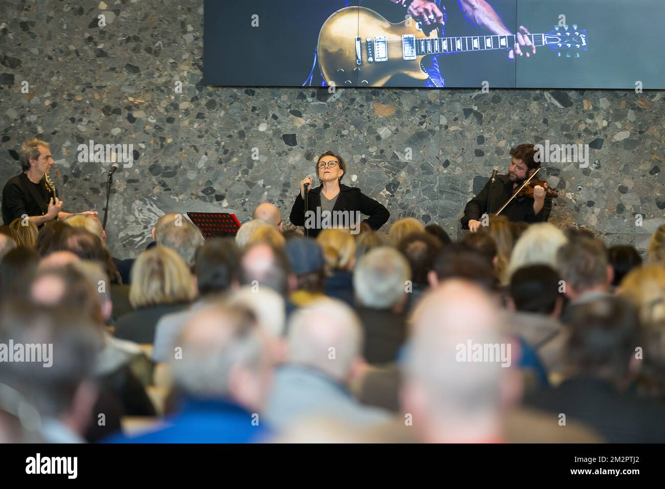 Singer Dani Klein performs at the funeral ceremony of Belgian guitarist ...