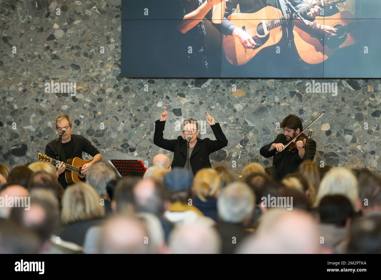 Singer Dani Klein performs at the funeral ceremony of Belgian guitarist ...