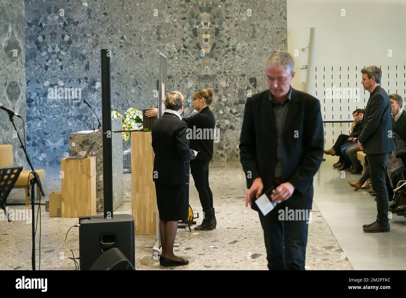 Singer and drummer Isolde Lasoen pictured during the funeral ceremony ...