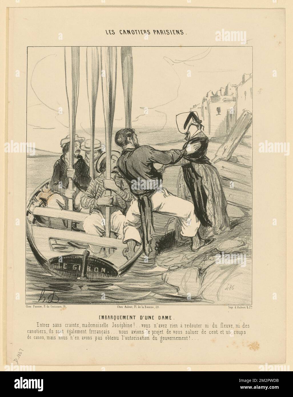 Embarquement d'une dame. Honoré Daumier (1808-1879). Lithographs Stock ...