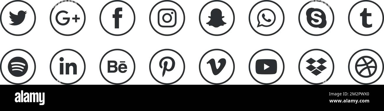 Social media grey icons or social network logos set Stock Vector Image ...