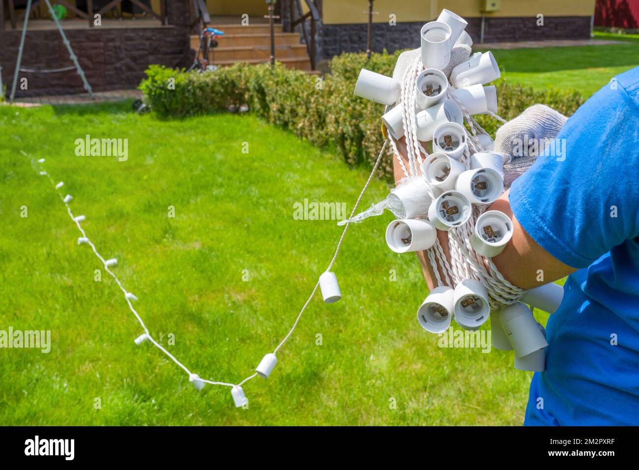 An electric cable, a close-up. Garden cleanup in the open air Stock ...