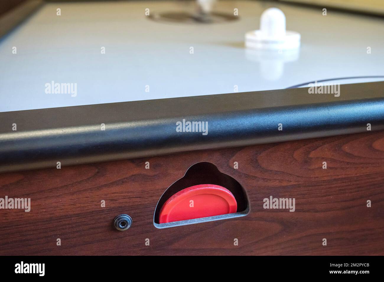 Pieces of a toy table hockey game. Table details Stock Photo - Alamy