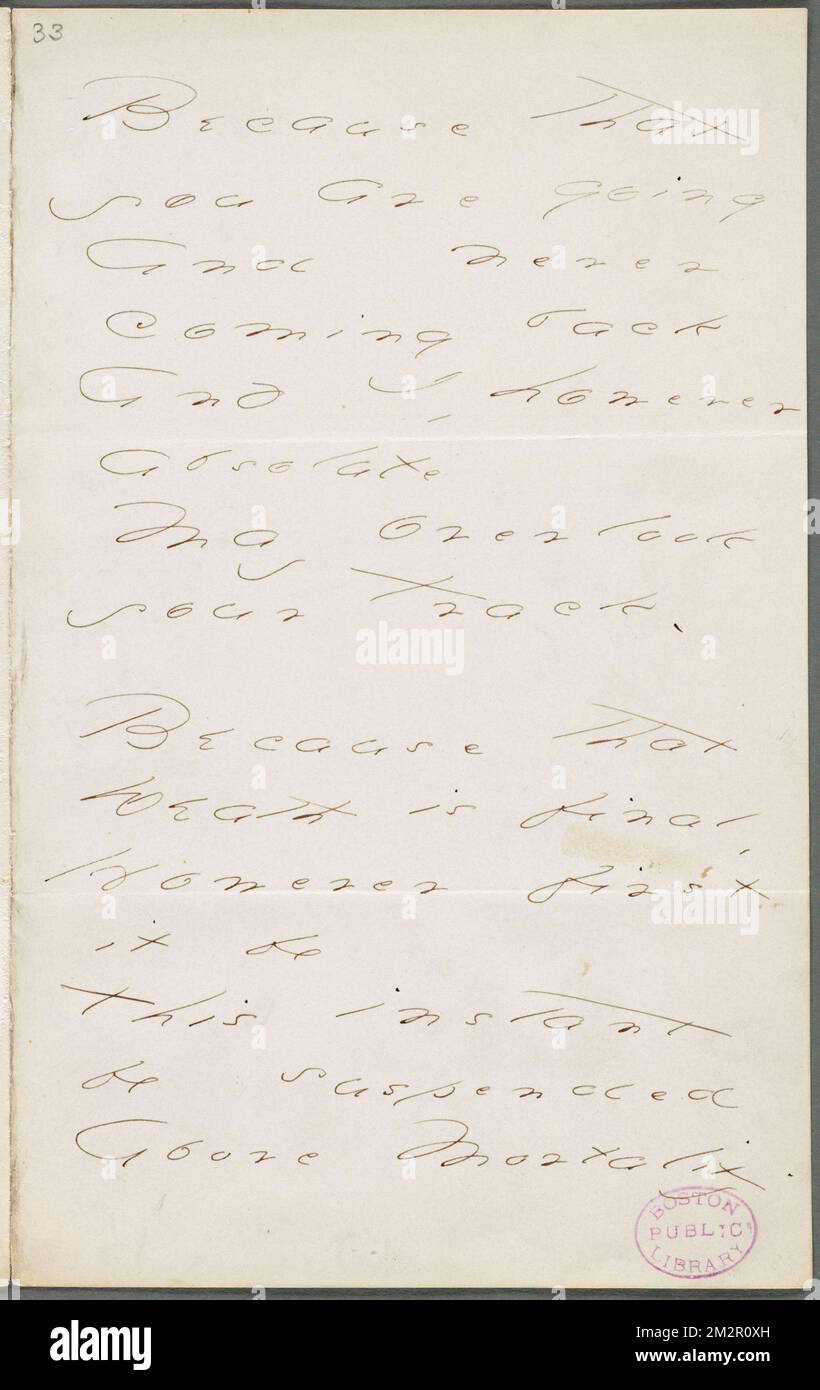 Emily Dickinson, Amherst, Mass., autograph manuscript poem: Because ...