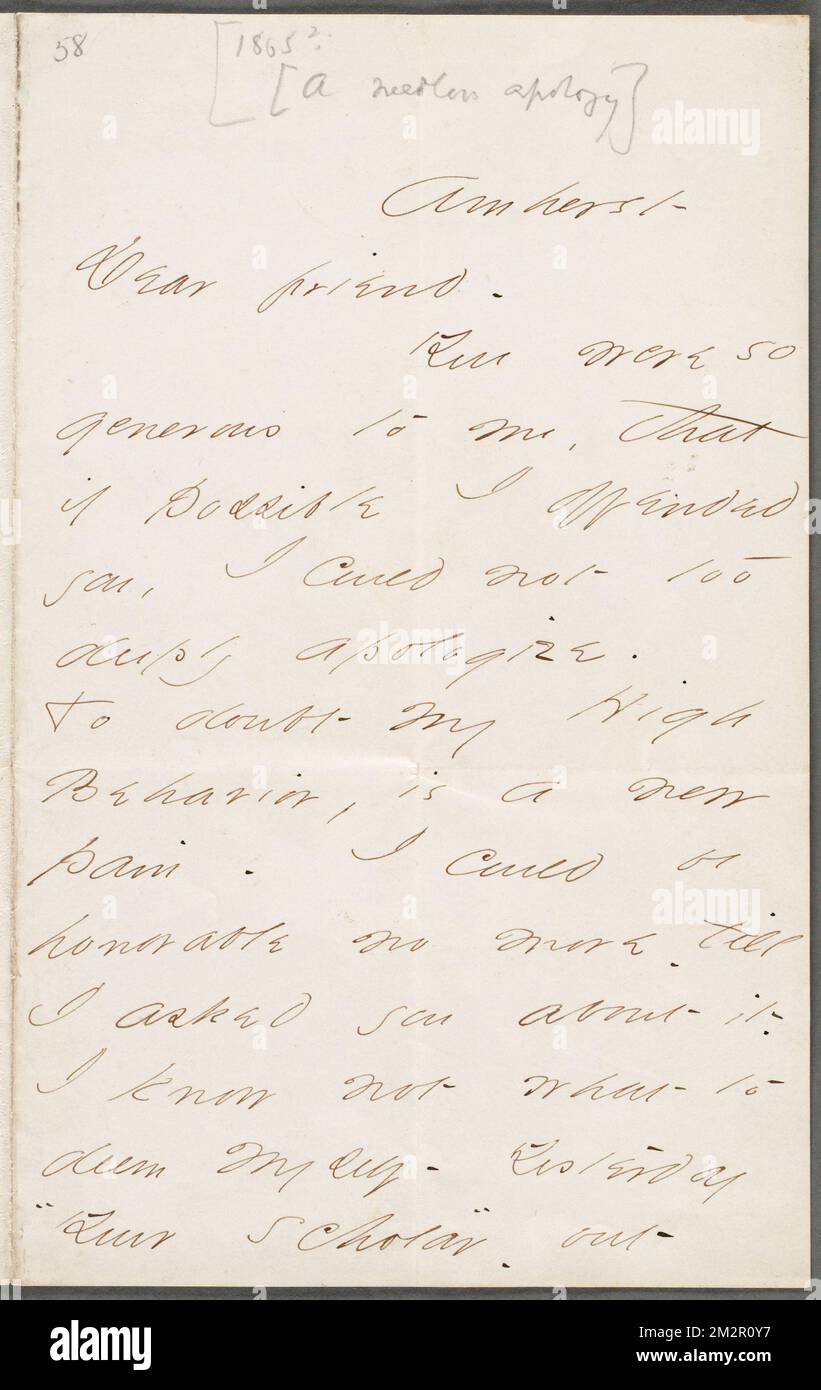 Emily Dickinson, Amherst Mass., autograph letter to Thomas Wentworth ...