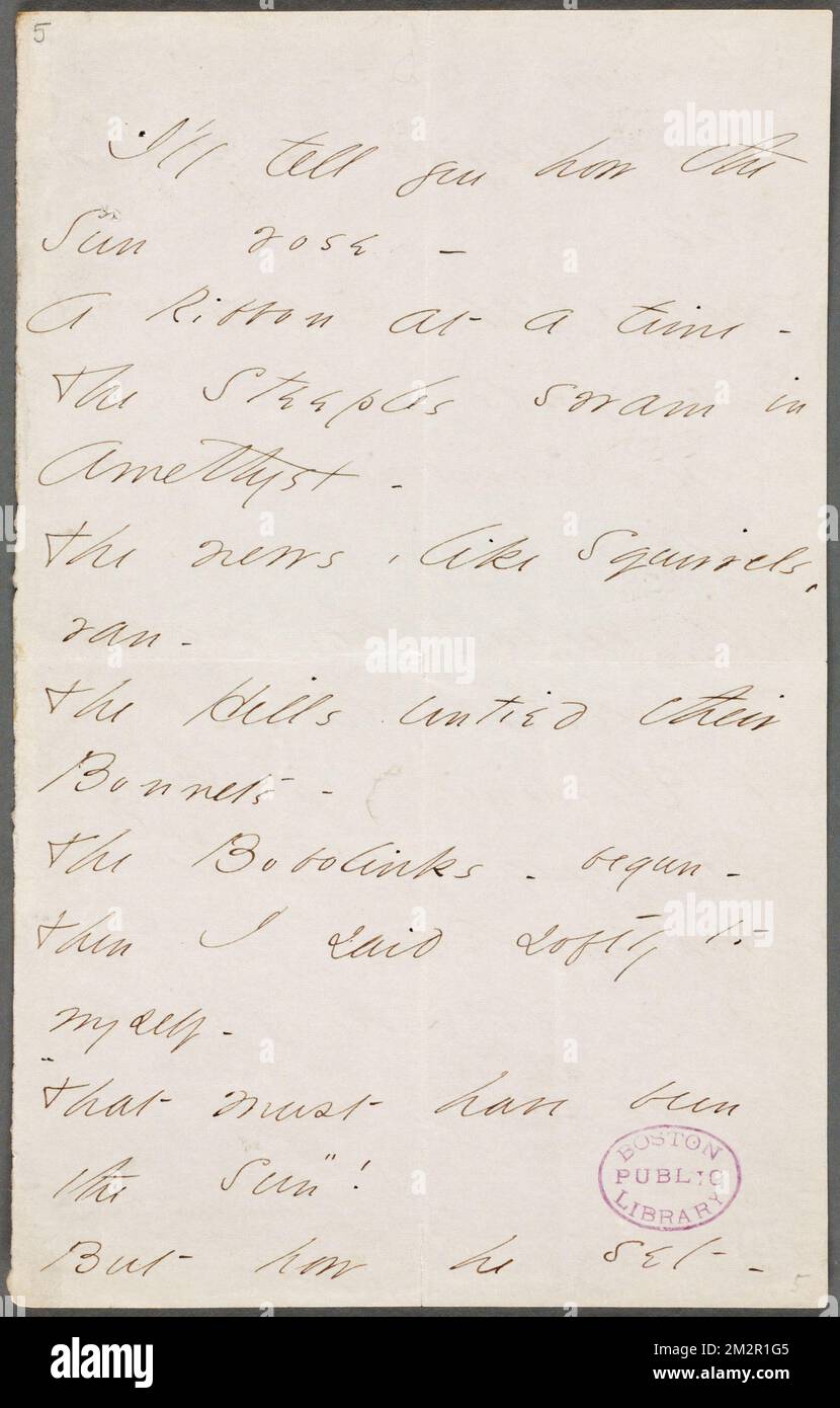 Emily Dickinson, Amherst, Mass., autograph manuscript poem: I'll tell ...