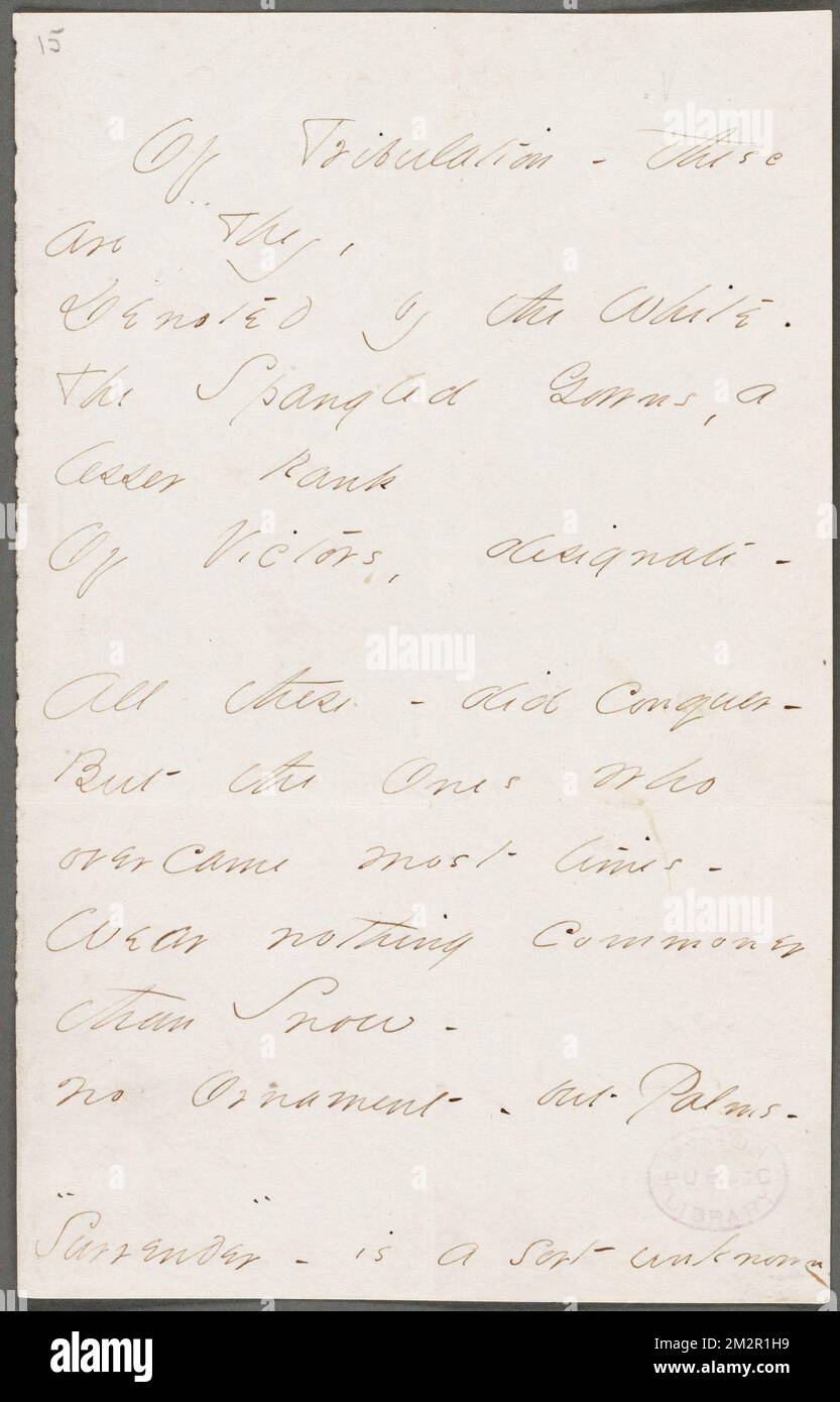 Emily Dickinson, Amherst, Mass., autograph manuscript poem: Of ...