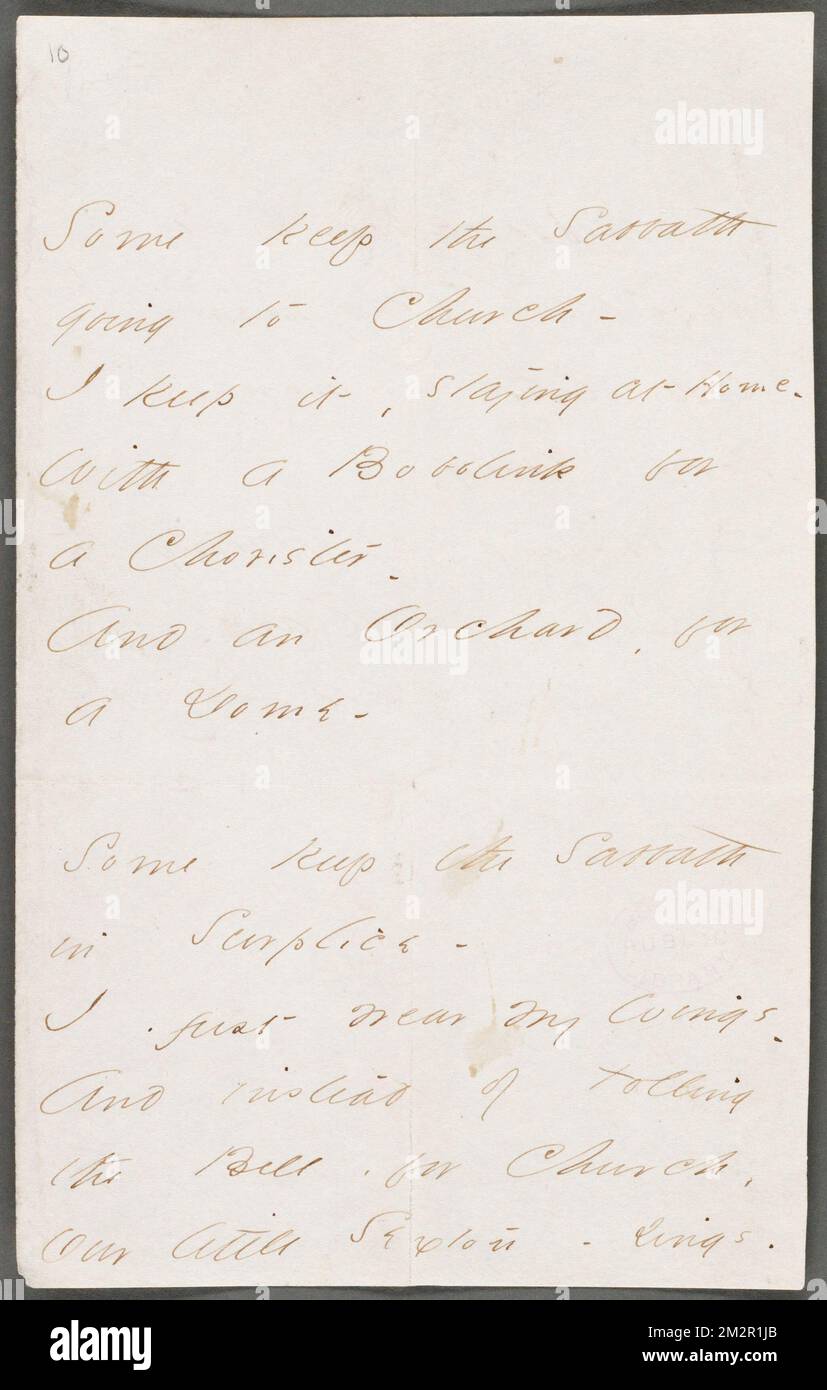 Emily Dickinson, Amherst, Mass., autograph manuscript poem: Some keep ...