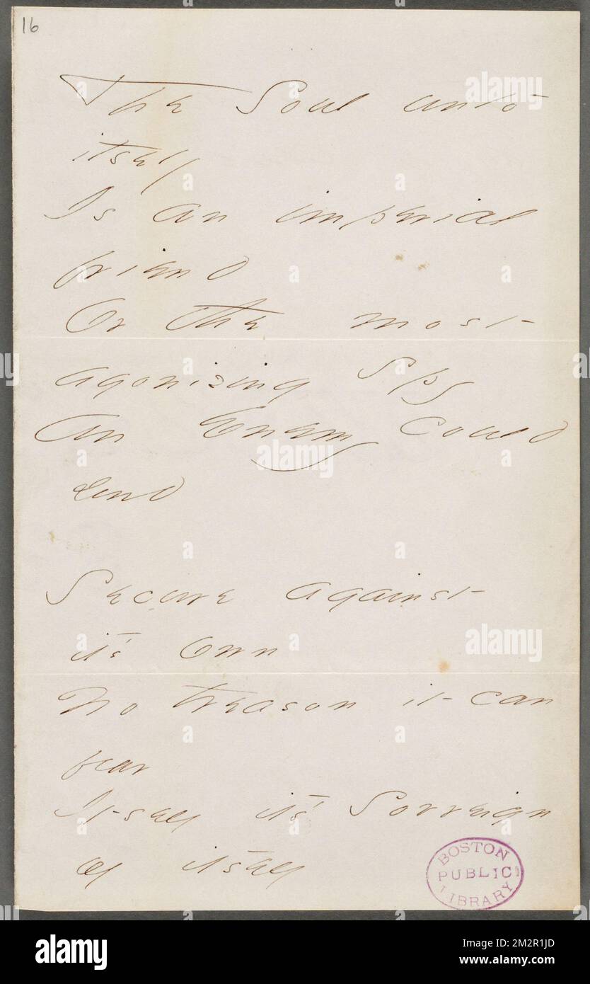 Emily Dickinson, Amherst, Mass., autograph manuscript poem: The soul ...