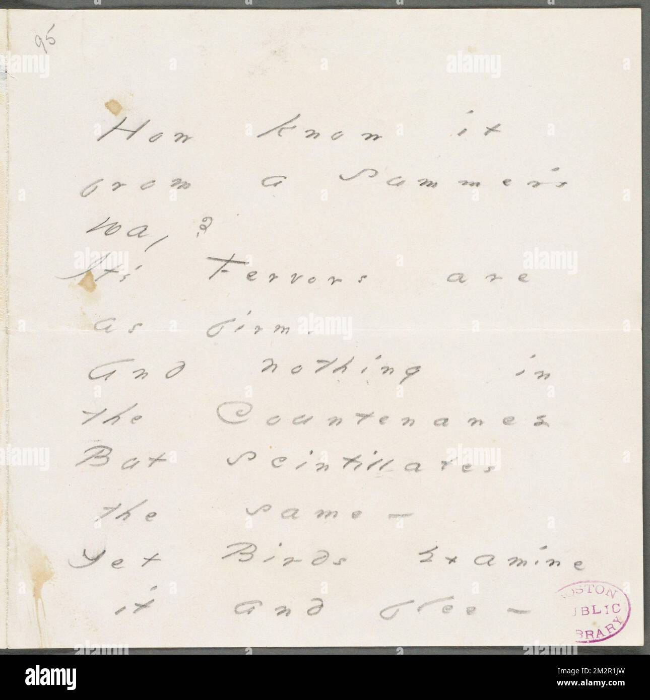 Emily Dickinson, Amherst, Mass., autograph manuscript poem: How know it ...