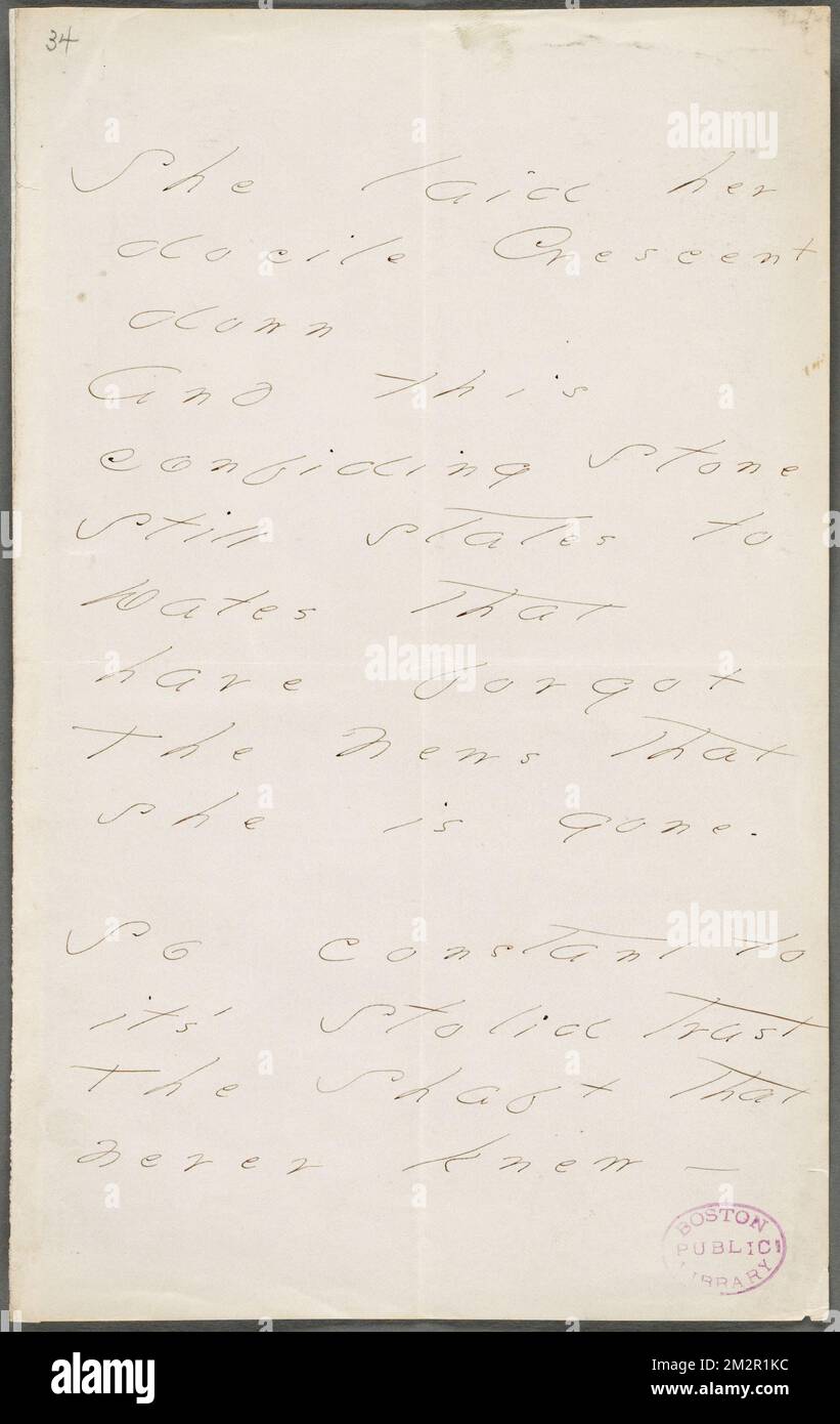 Emily Dickinson, Amherst, Mass., autograph manuscript poem: She laid ...