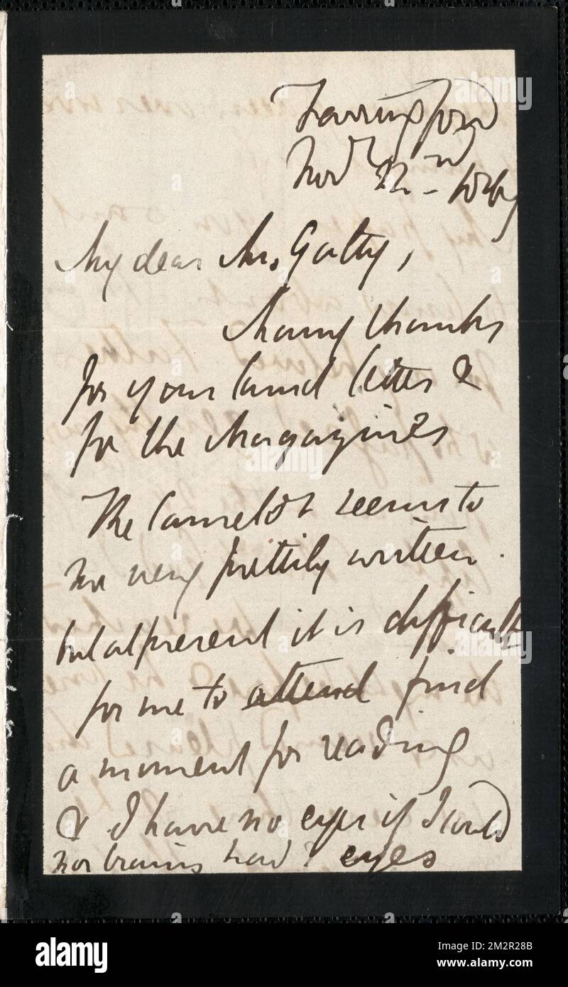 Emily Tennyson autograph letter signed to Mr. Gatty, Farringford, [Isle ...