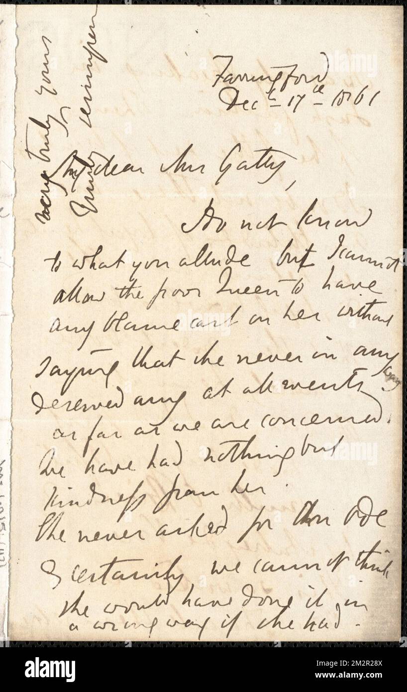 Emily Tennyson autograph letter signed to Mrs. Gatty, Farringford ...