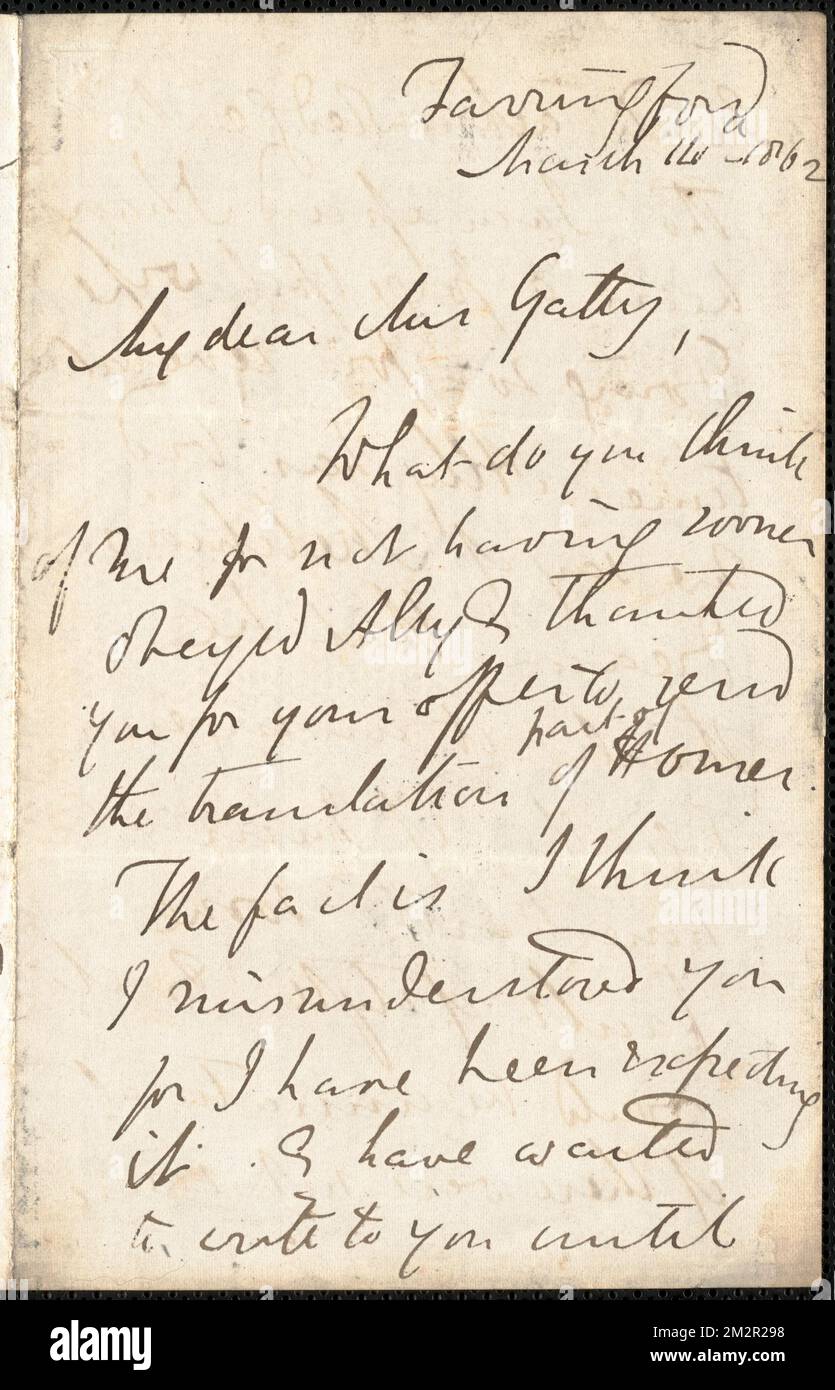Emily Tennyson autograph letter signed to Mrs. Gatty, Farringford ...