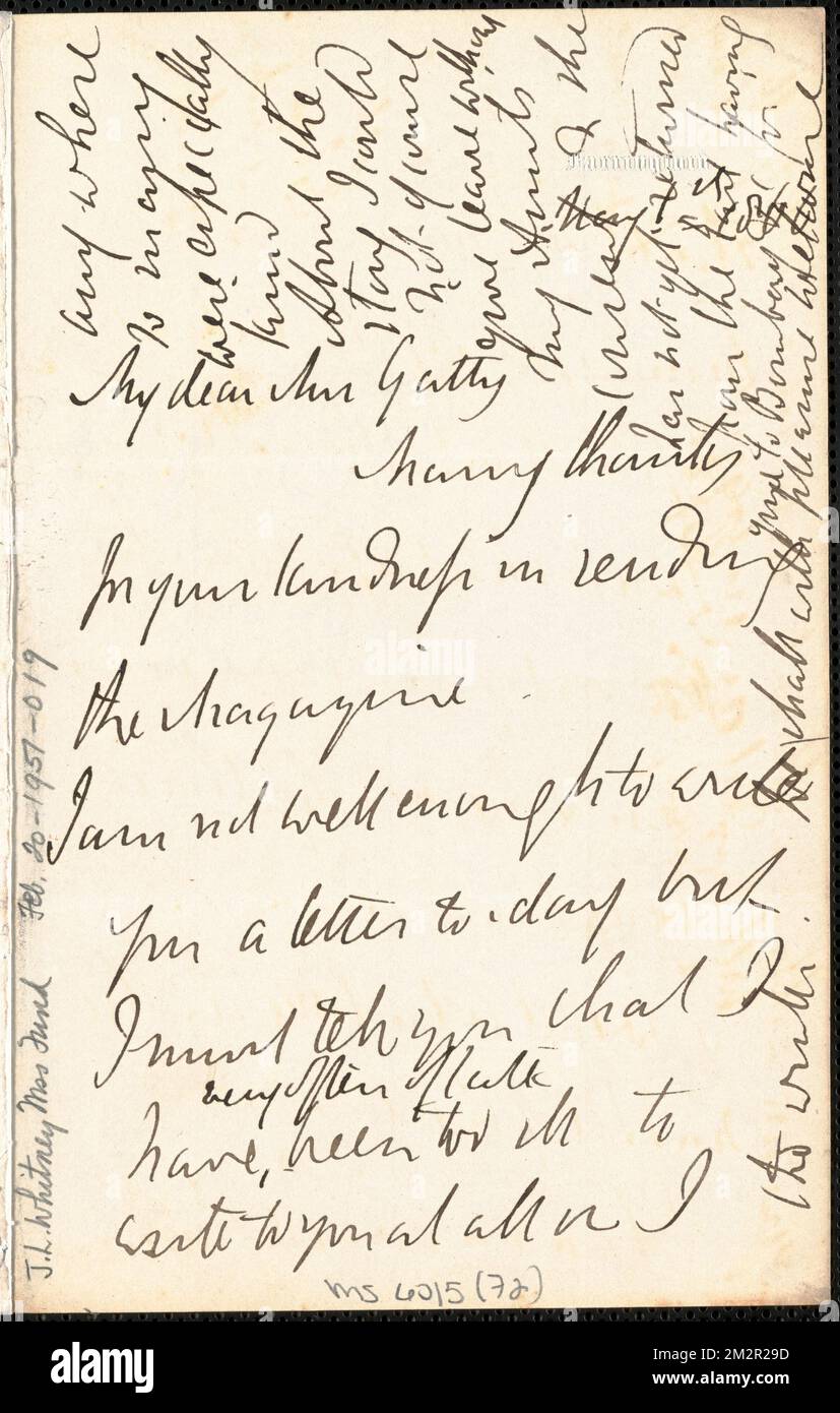 Emily Tennyson autograph letter signed to Mrs. Gatty, Farringford ...