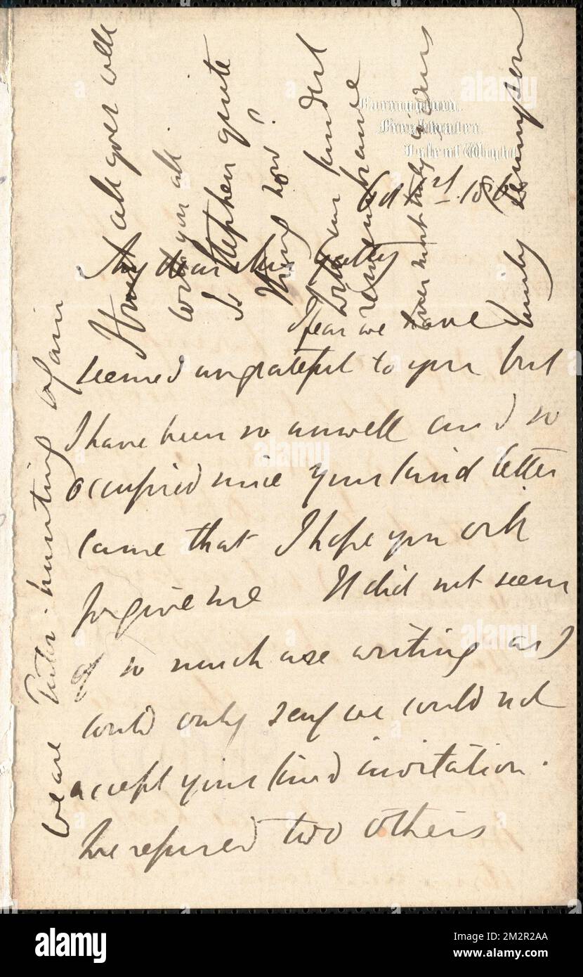 Emily Tennyson autograph letter signed to Mrs. Gatty, Farringford, Isle ...