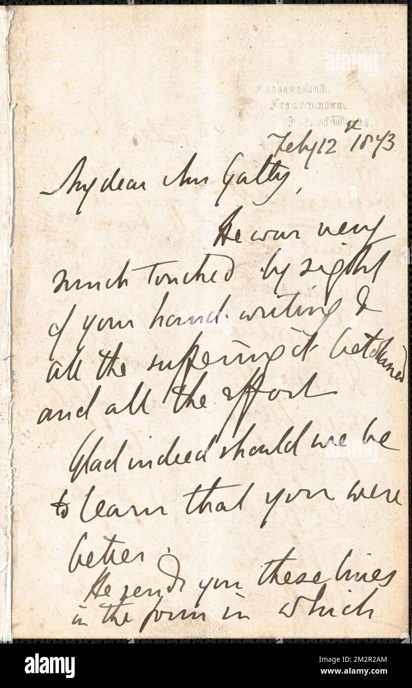 Emily Tennyson autograph letter signed to Mrs. Gatty, Farringford, Isle ...