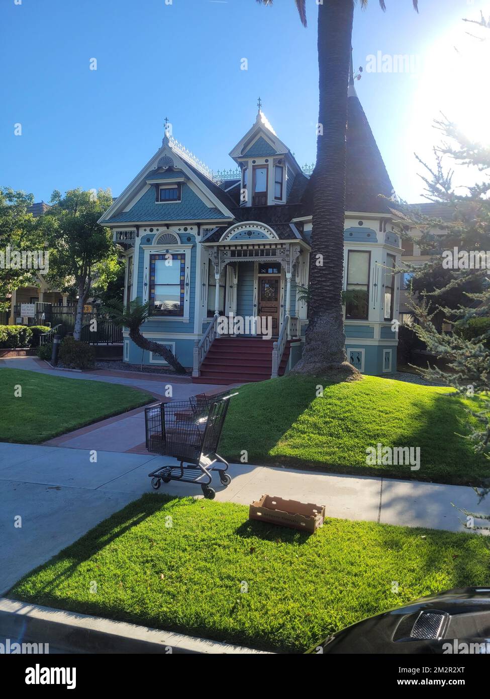 Old blue House in a town Stock Photo - Alamy