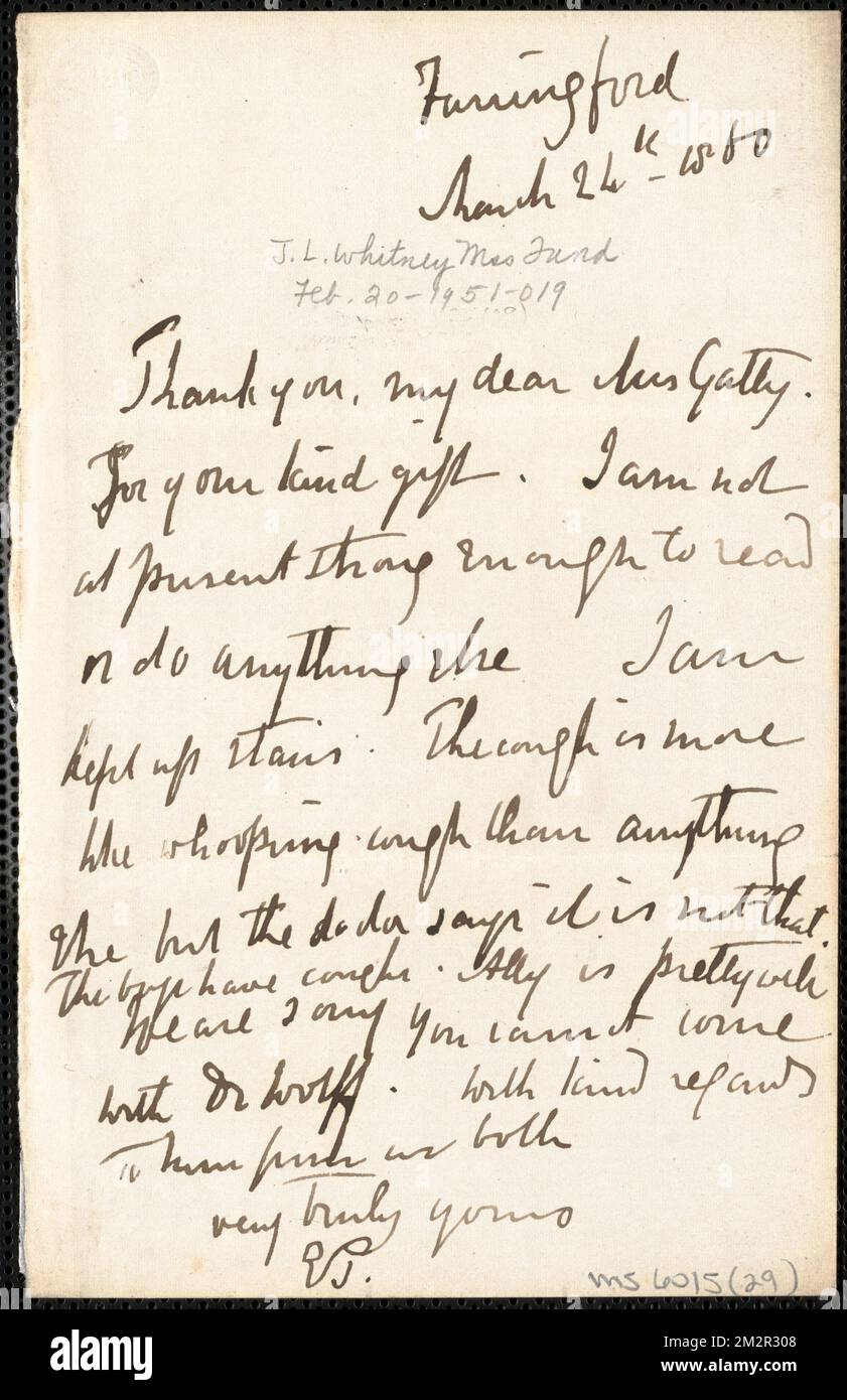Emily Tennyson autograph letter signed to Mrs. Gatty, Farringford ...