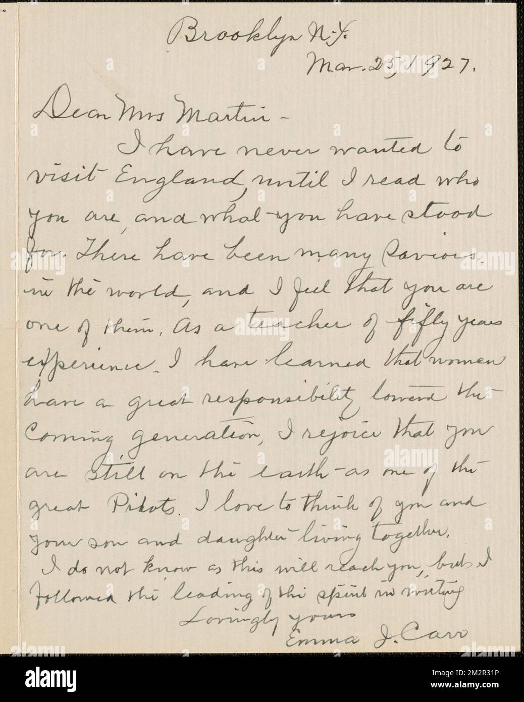 Emma J. Carr autograph letter signed to [Victoria Woodhull] Martin ...