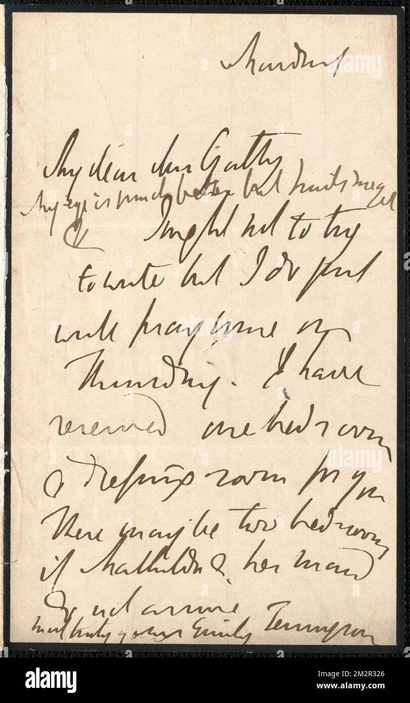 Emily Tennyson autograph letter signed to Mrs. Gatty, [Farringford ...