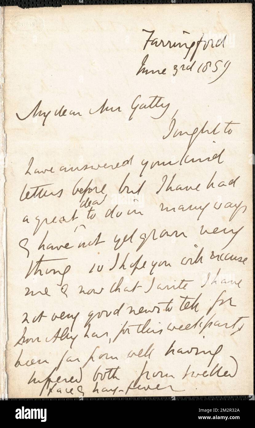 Emily Tennyson autograph letter signed to Mrs. Gatty, Farringford ...