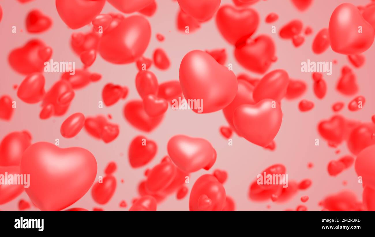 Flying many red hearts background. Valentine day backdrop. 3d render illustration Stock Photo ...