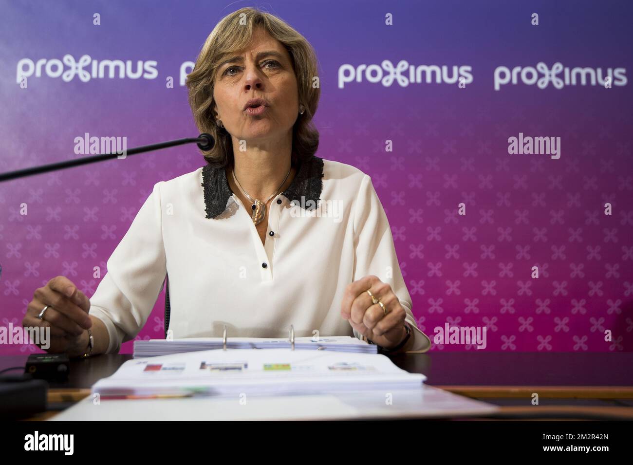 Proximus CEO Dominique Leroy pictured during a press conference to ...