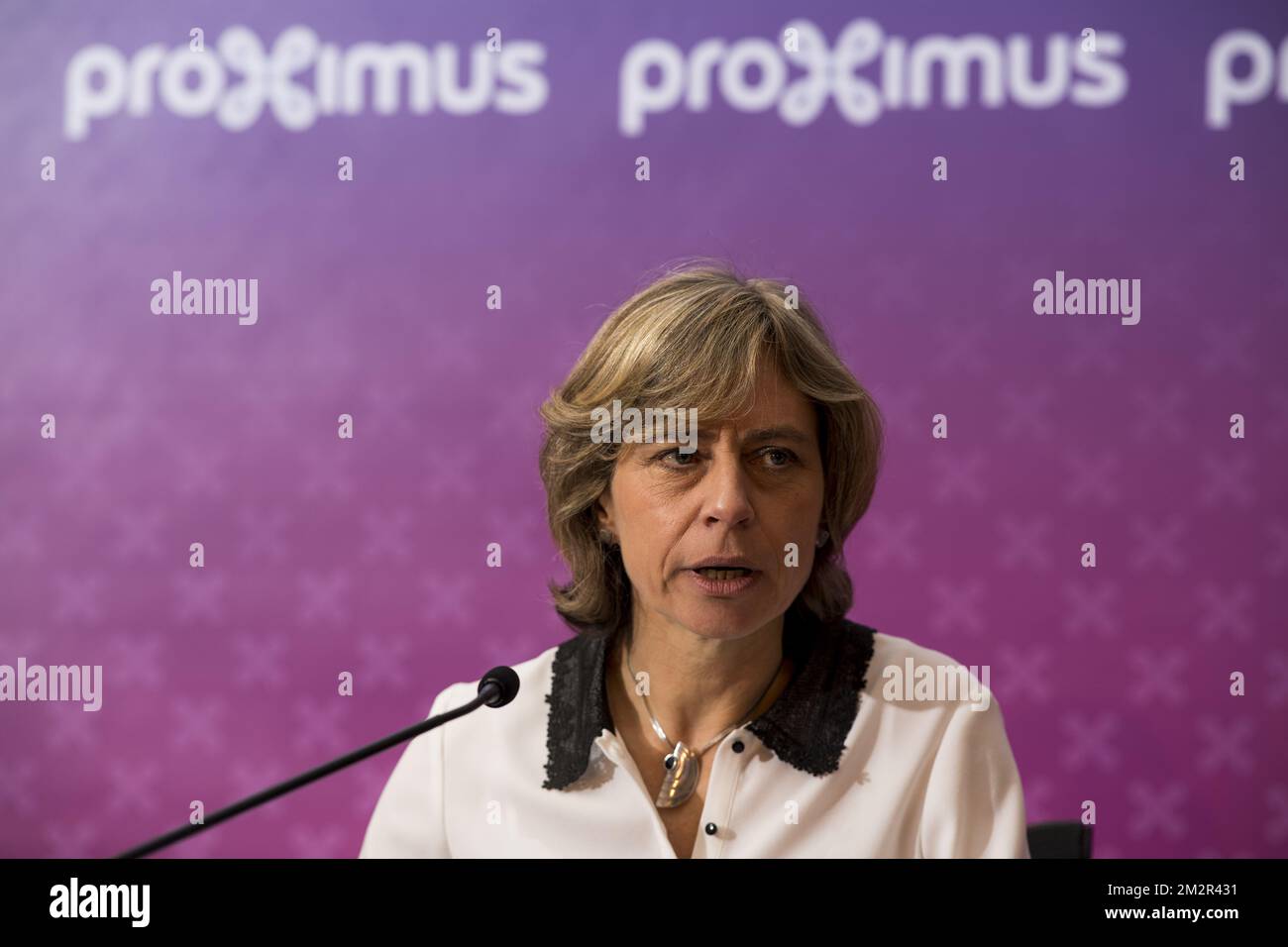 Proximus CEO Dominique Leroy pictured during a press conference to ...