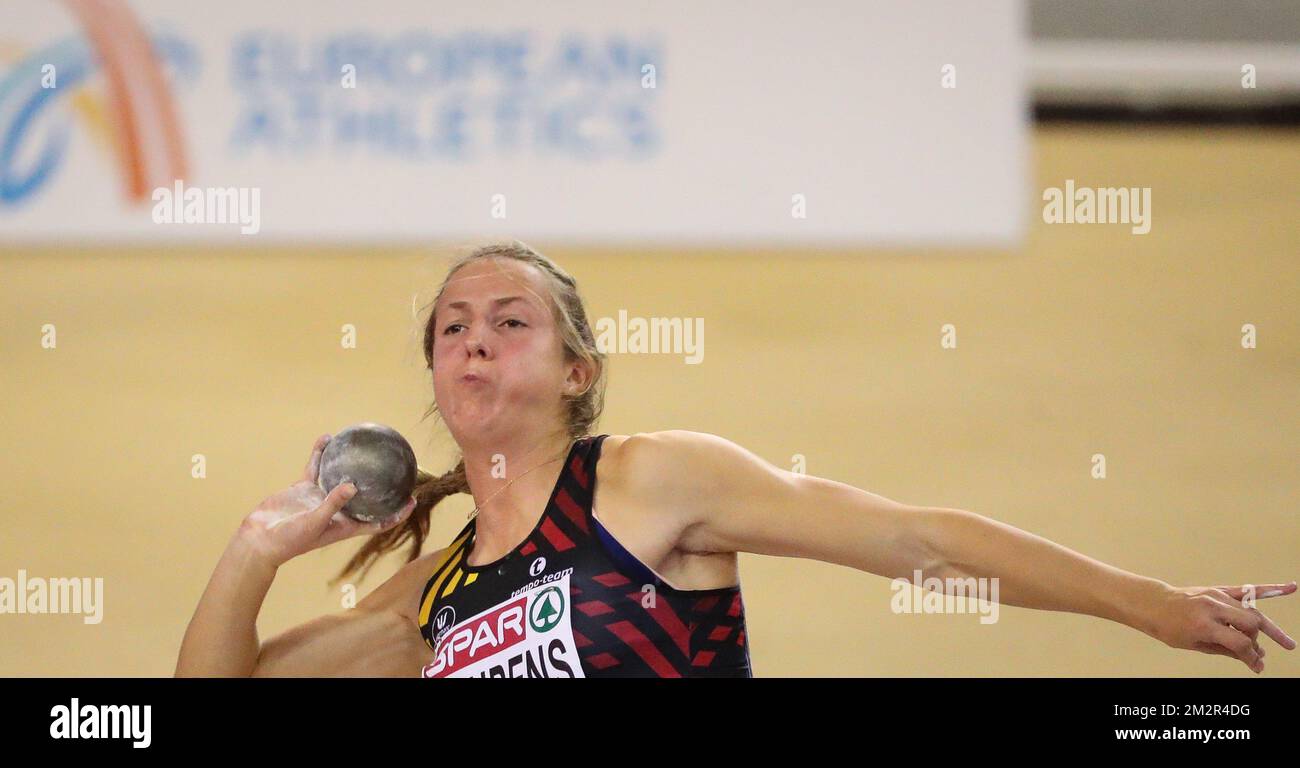 Belgian athlete Hanne Maudens pictured during the shot put event of the ...